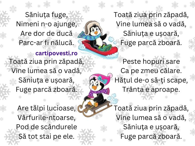 Săniuța fuge versuri cântec pentru copii - Cărți de povești